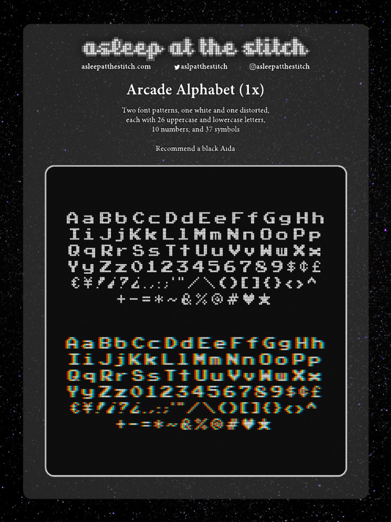 Asleep at The Stitch Arcade Alphabet 1x Color | PDF