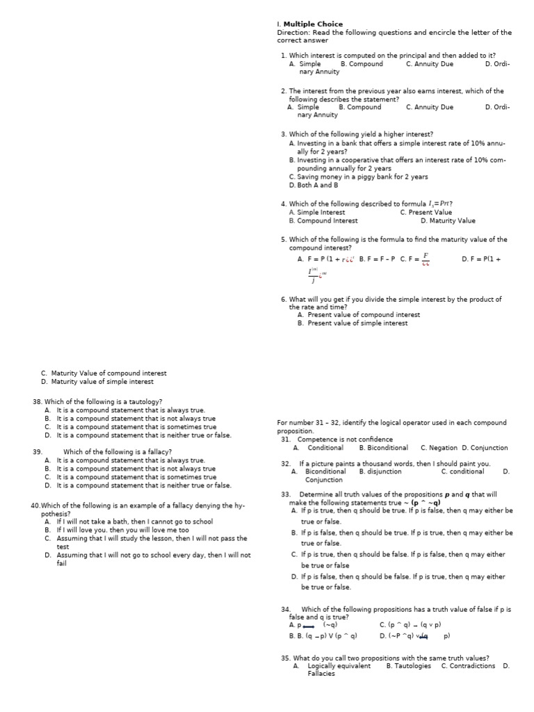 Reviewer-FINALTERM-Exam GENMATH 11 | PDF | Bonds (Finance) | Present Value