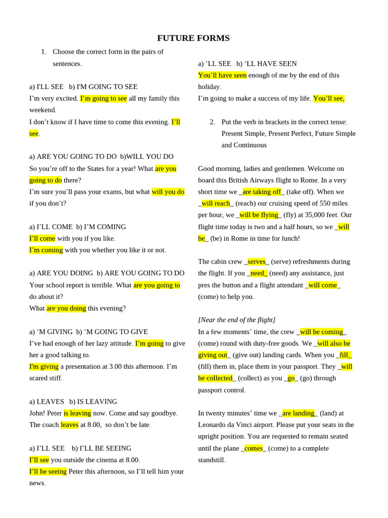 Future forms - practice | PDF