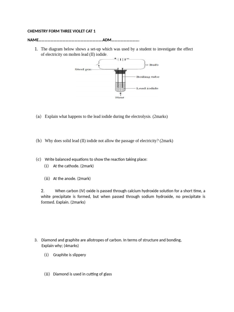 CHEMISTRY FORM THREE VIOLET CAT 1 | PDF