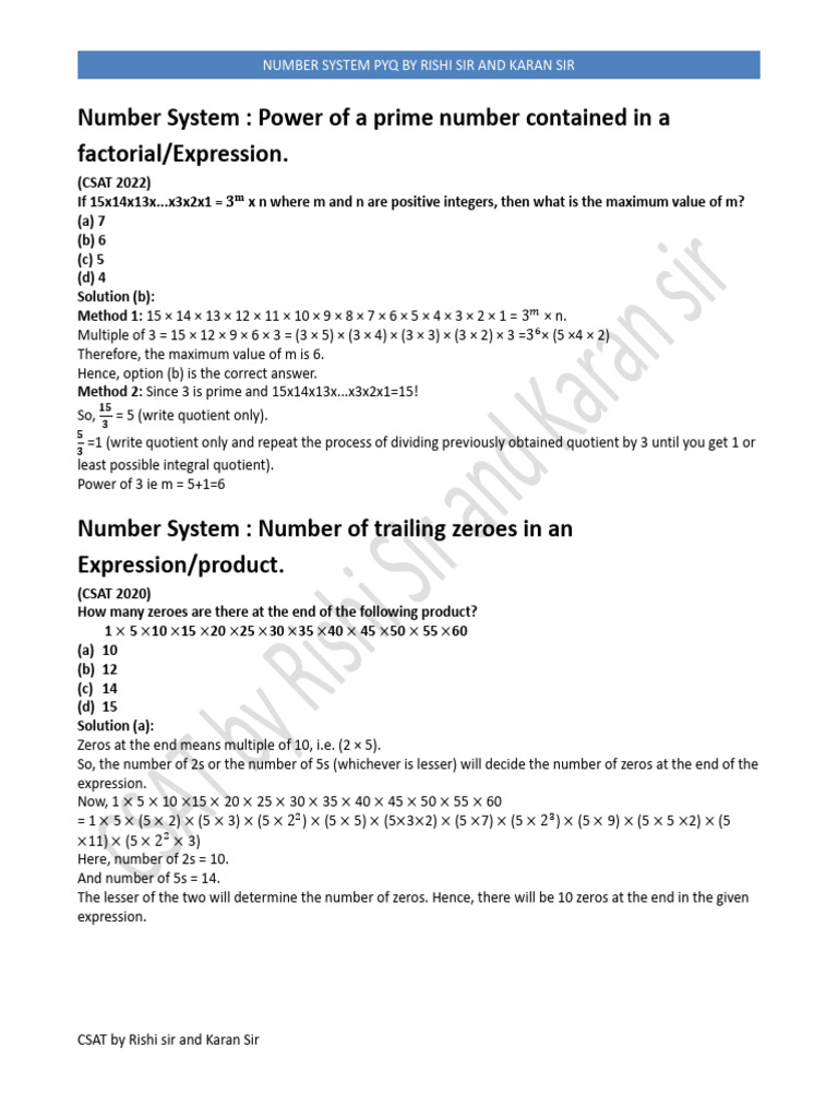 1. PYQ Topic wise - Number System | PDF | Numbers | Mathematical Notation
