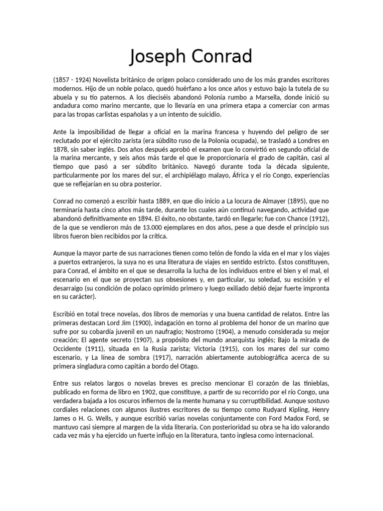 Vida y obra de Joseph Conrad | PDF | Joseph Conrad