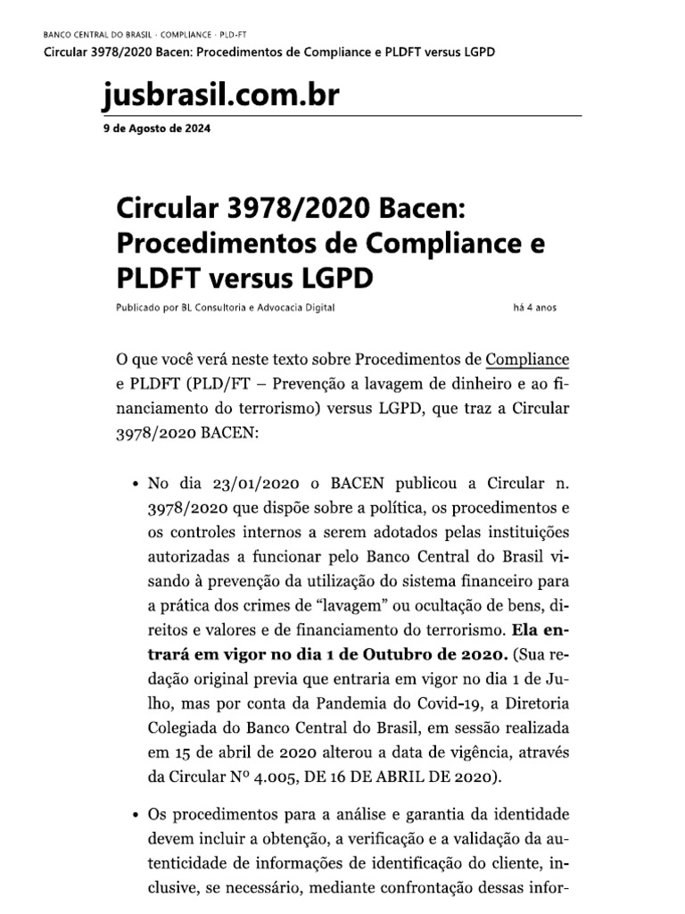 Circular Nº 3.978, de 23 de Janeiro de 2020 | PDF