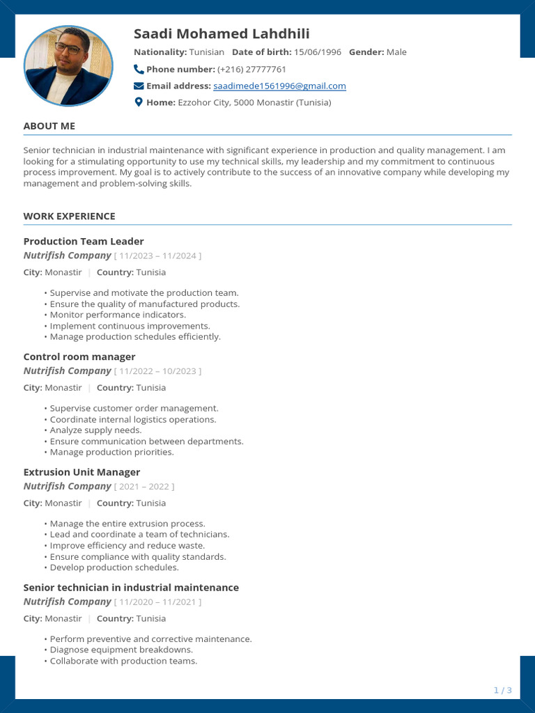 CV ENG - Lahdhili Saadi Mohamed1-1 | PDF | Tunisia