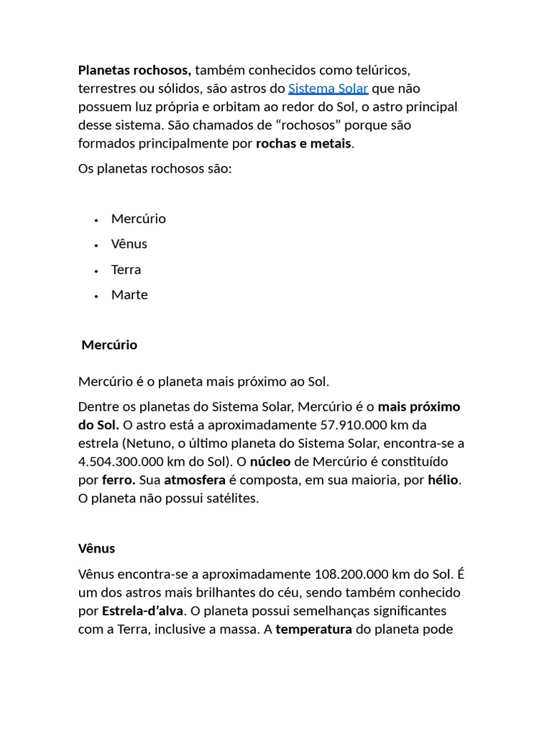 Planetas Rochosos Resumo | PDF | Terra | Planetas