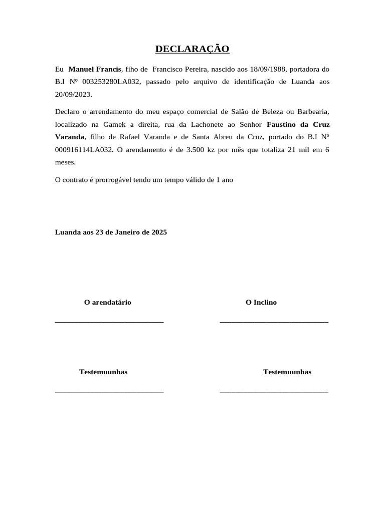 Declaração de Rendimento | PDF