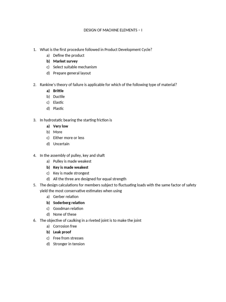 Machine Elements Design Quiz Answers | PDF | Strength Of Materials ...