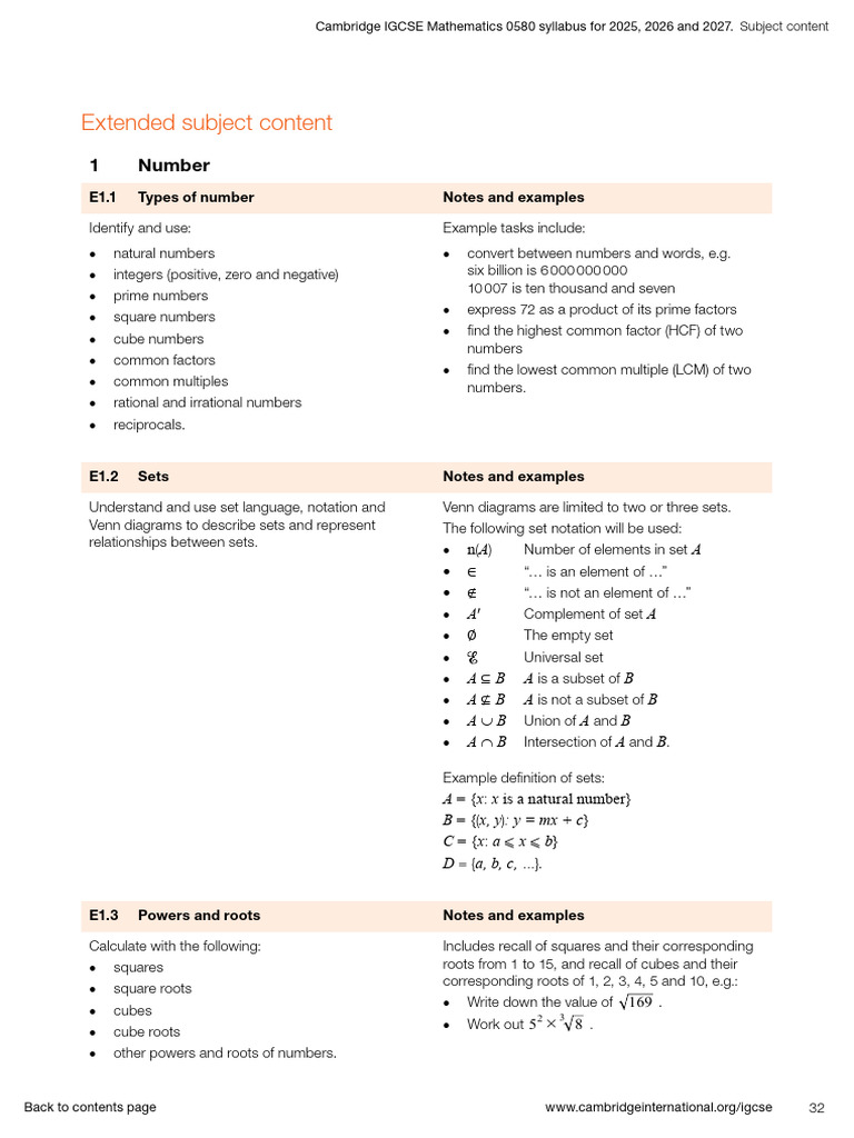 IGCSE Maths Syllabus 2025-2027 | PDF | Numbers | Mathematics