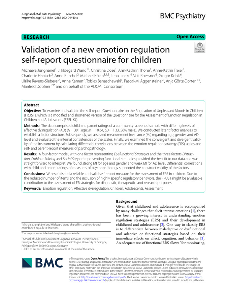 Validation of A New Emotion Regulation Self-Report | PDF | Attention Deficit Hyperactivity ...