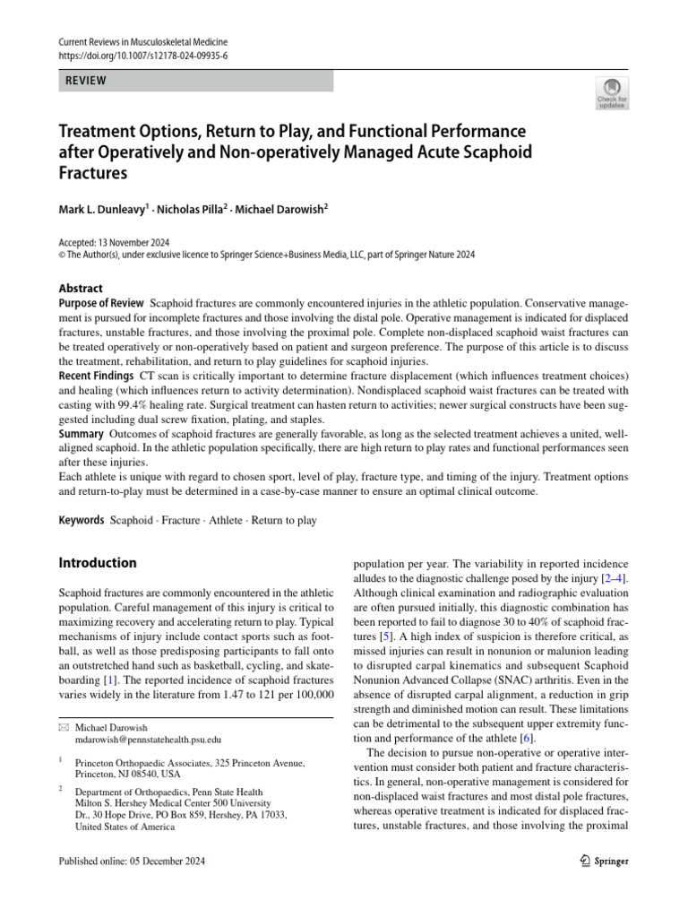 Treatment Options, Return To Play, and Functional Performance After ...
