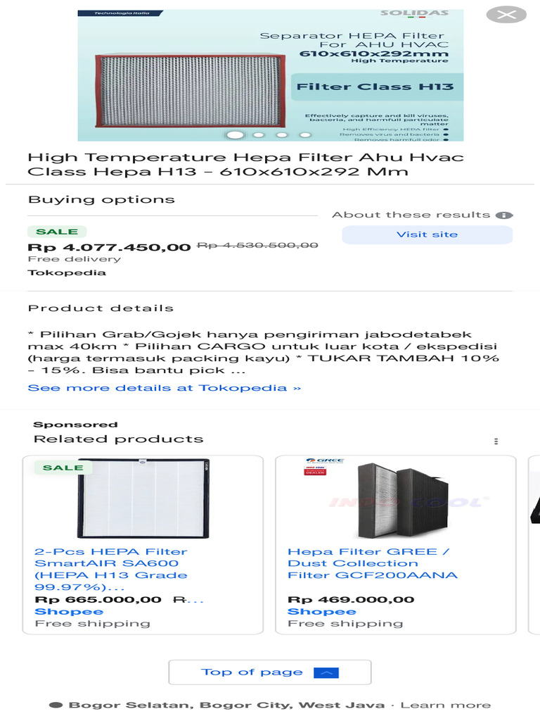 High Temperature Hepa Filter Ahu Hvac Class Hepa H13 - 610x610x292 Mm ...