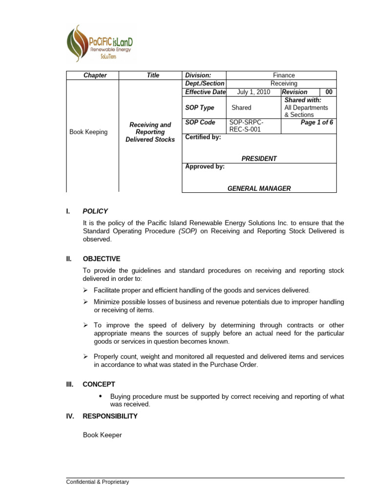 Stock Receiving and Reporting SOP | PDF | Receipt | Bookkeeping