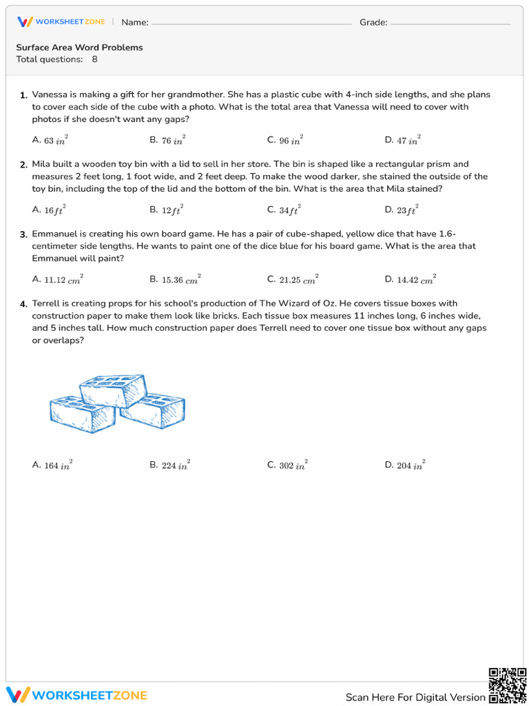 Surface Area Word Problems | PDF