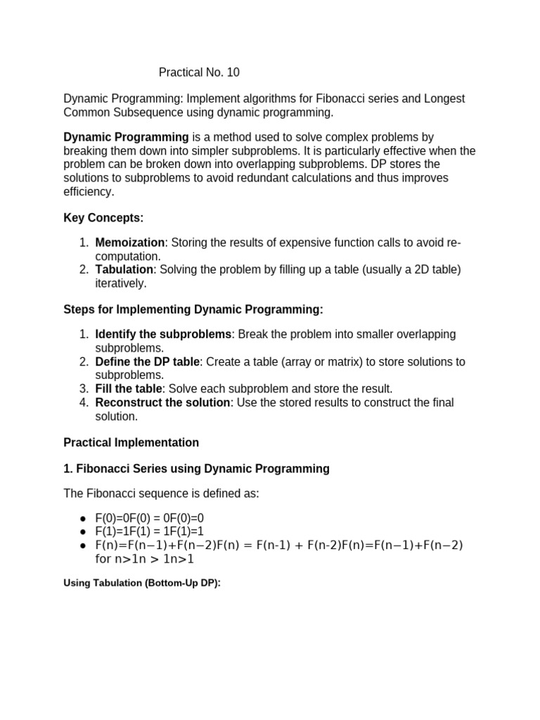 Dynamic Programming: Fibonacci & LCS | PDF | Dynamic Programming ...