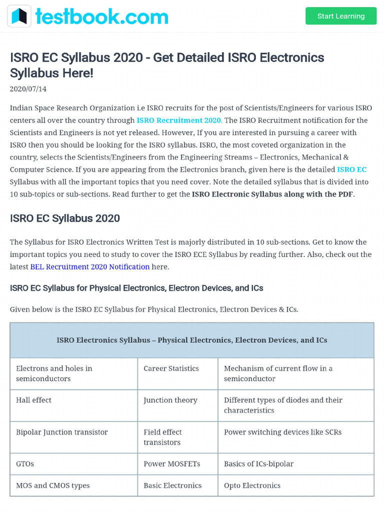 Isro Electronics Syllabus | PDF