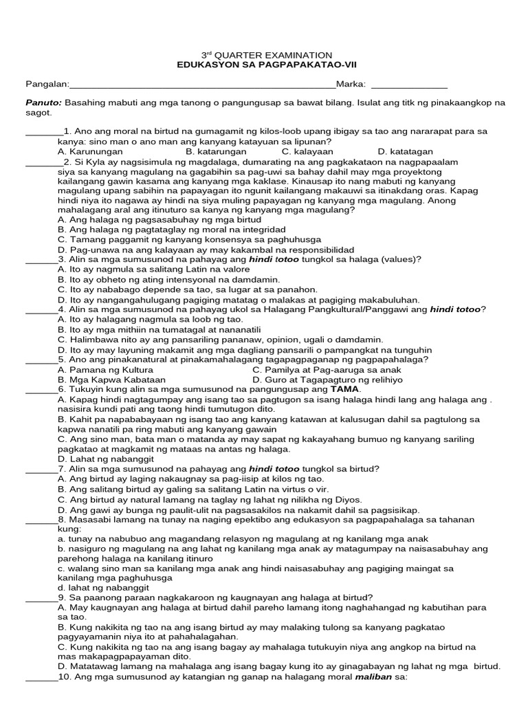 NegOr EsP7 Assessment Q3 | PDF