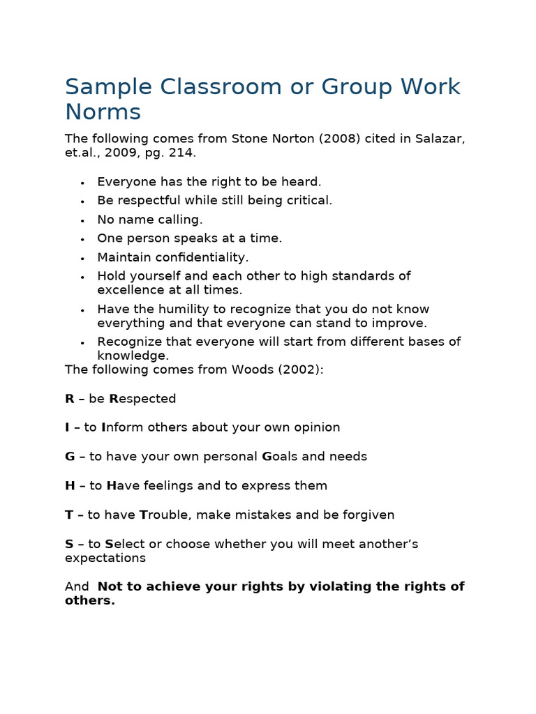 Sample Classroom or Group Work Norms | PDF