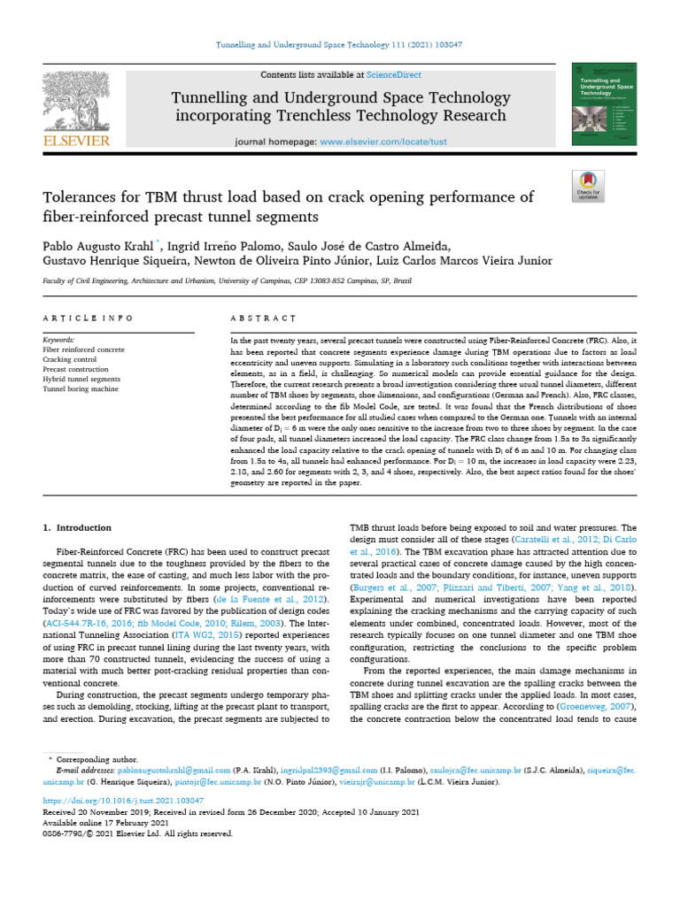 Tolerances For TBM Thrust Load Based On Crack Opening Performance of ...