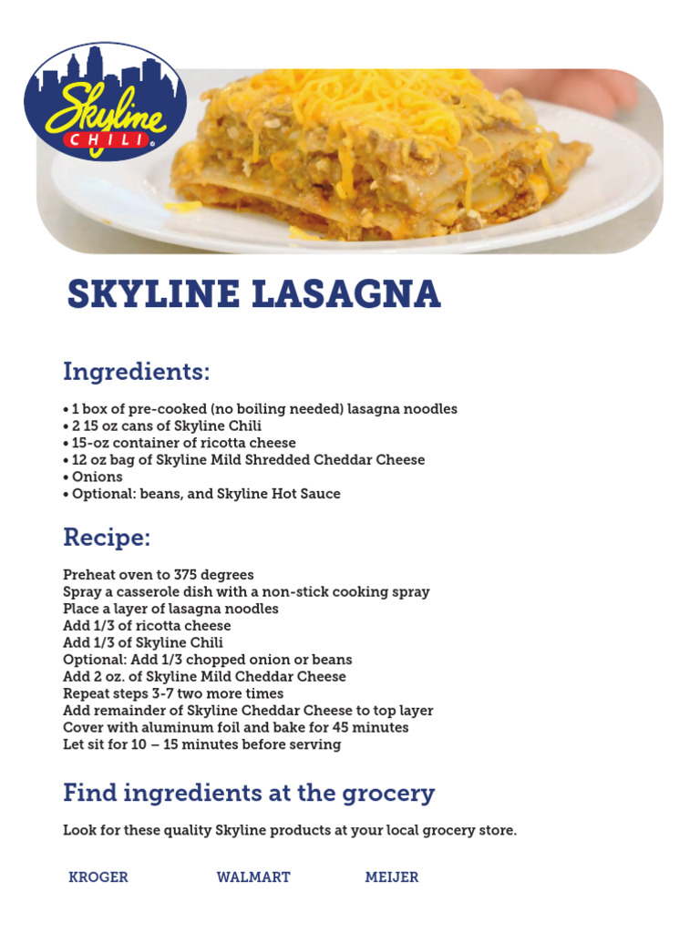 Skyline Chili Lasagna Recipe | PDF