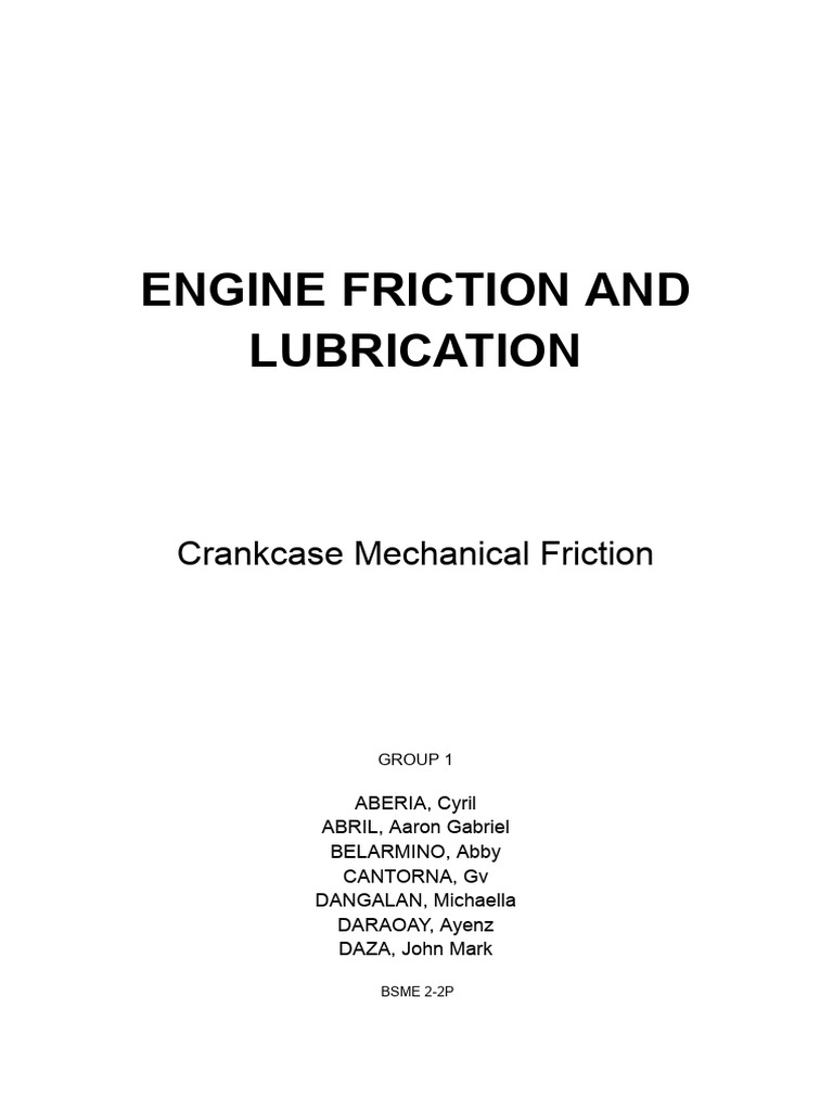 Engine Friction Insights for BSME Students | PDF | Motor Oil | Friction