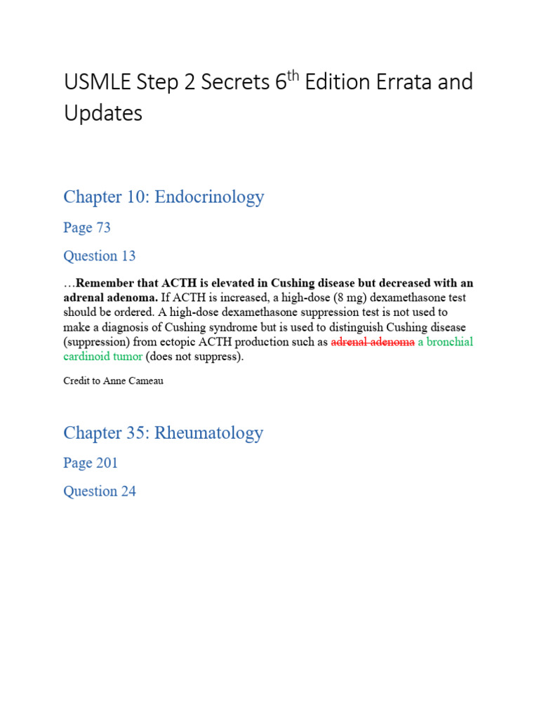 USMLE Step 2 Secrets 6th Edition Errata | PDF