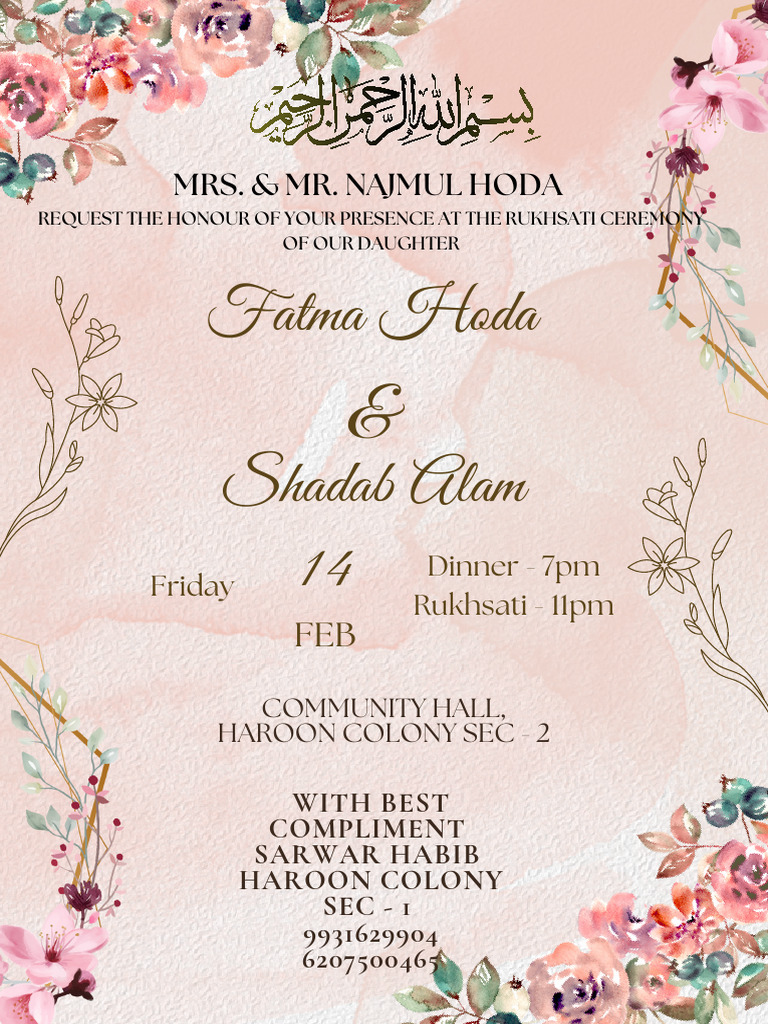 Rukhsati Ceremony Invitation | PDF