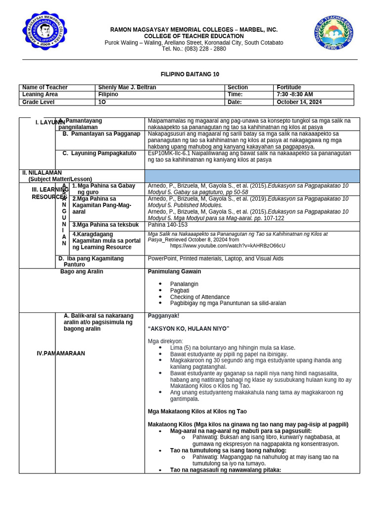 ESP Lesson Plan (Autosaved) 333 | PDF