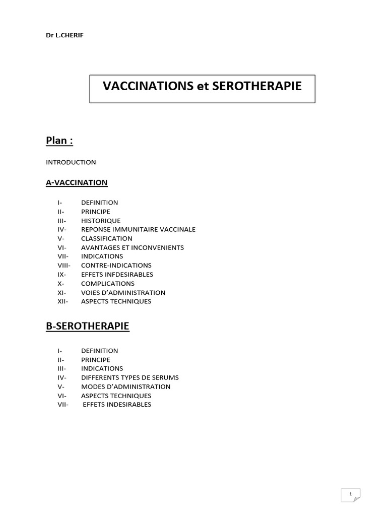 Vaccination et Sérothérapie : Définitions et Principes | PDF | Vaccins ...