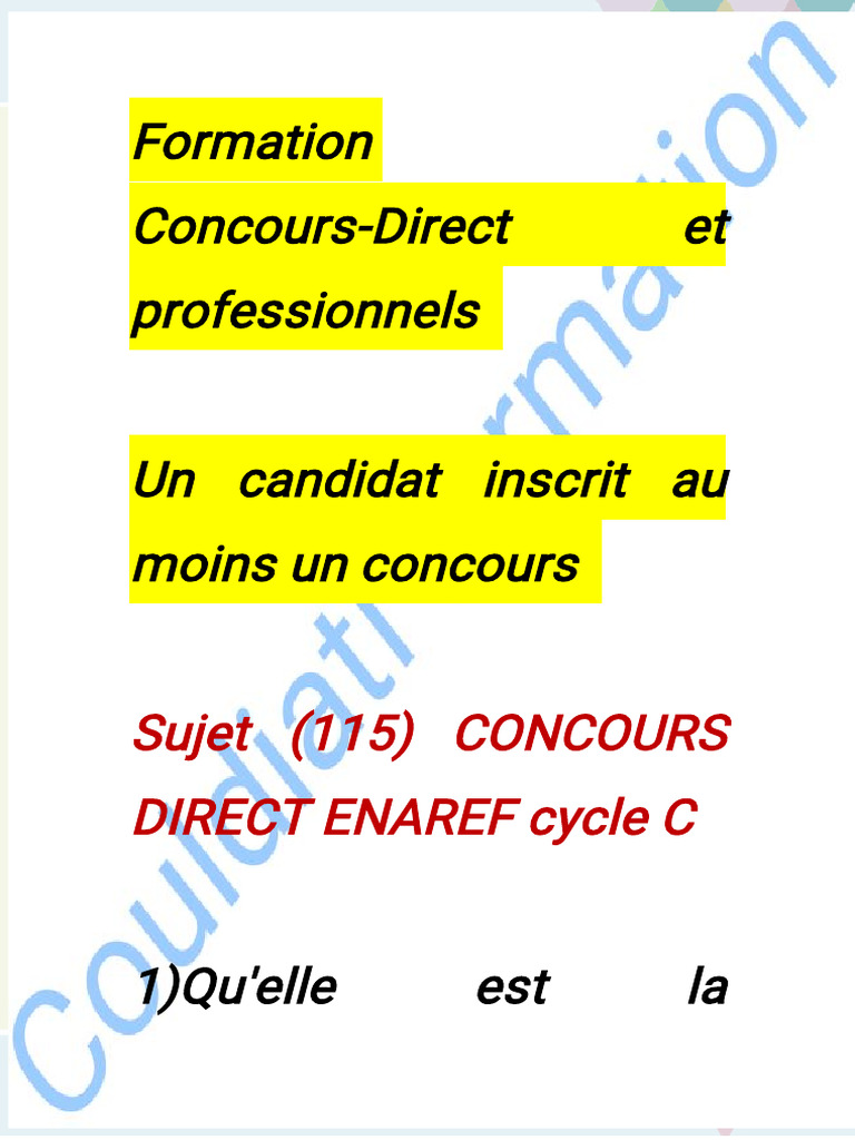 Concours ENAREF Cycle C 2024: Sujets et Infos | PDF