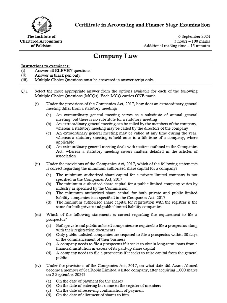 ICAP Past Papers | PDF | Liquidation | Multiple Choice