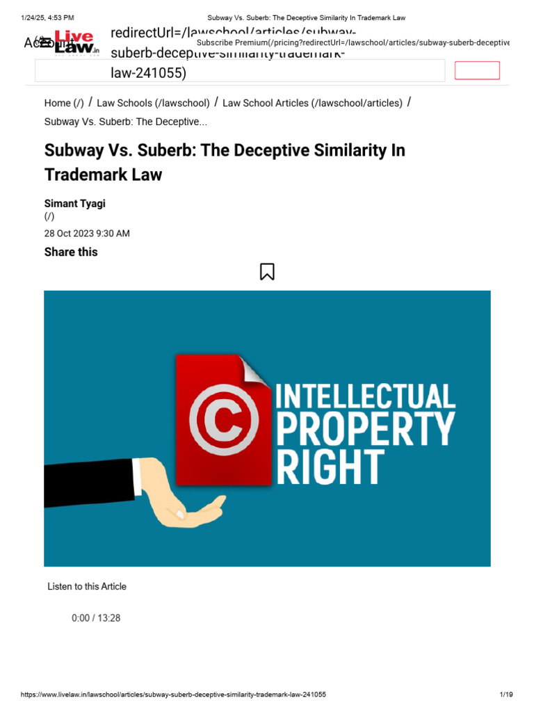 Subway vs. Suberb - The Deceptive Similarity in Trademark Law | PDF