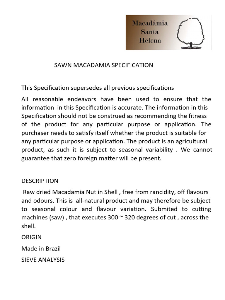 Sawn Macadamia Specification | PDF