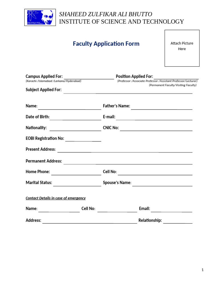 Faculty Application Form 1 | PDF
