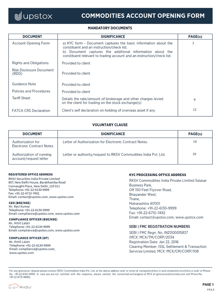 Commodities Account Opening Guide | PDF | Identity Document