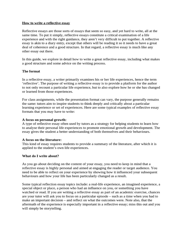 How to write a reflective essay | PDF | Experience | Essays