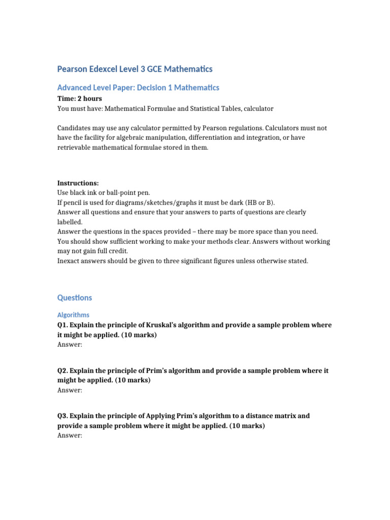 Edexcel Decision 1 Past Paper Guide | PDF | Mathematics | Mathematical ...