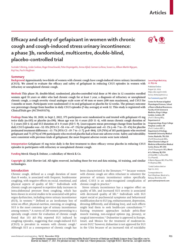 1-s2.0-S2213260024002224 | PDF | Urinary Incontinence | Cough
