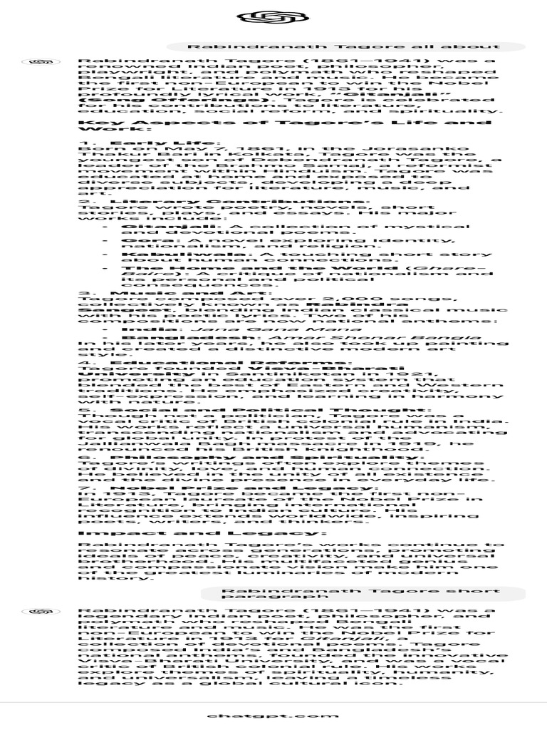 Rabindranath Tagore Overview | PDF