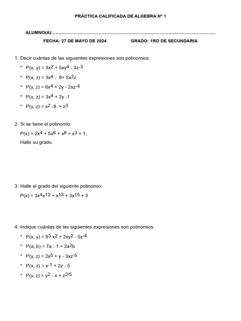 Prácticas Calificadas de Álgebra | PDF | Álgebra