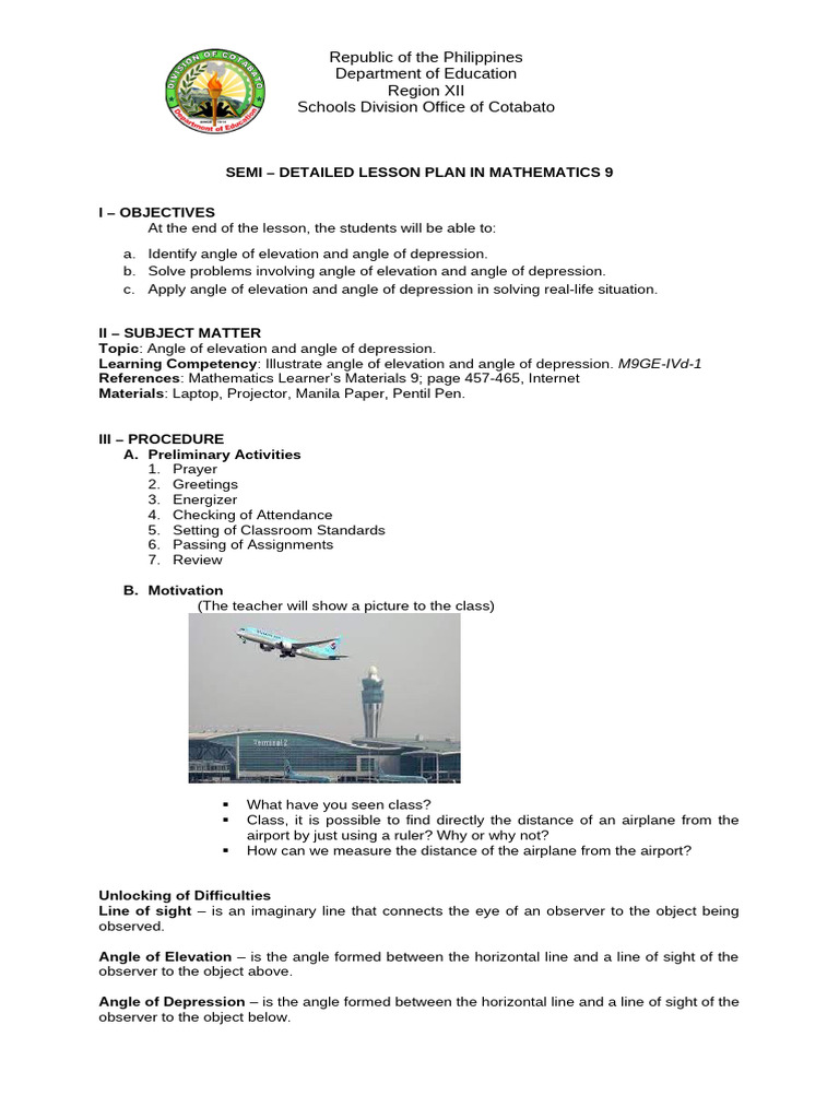 Lesson Plan in Grade 9 - Math | PDF | Angle | Lesson Plan