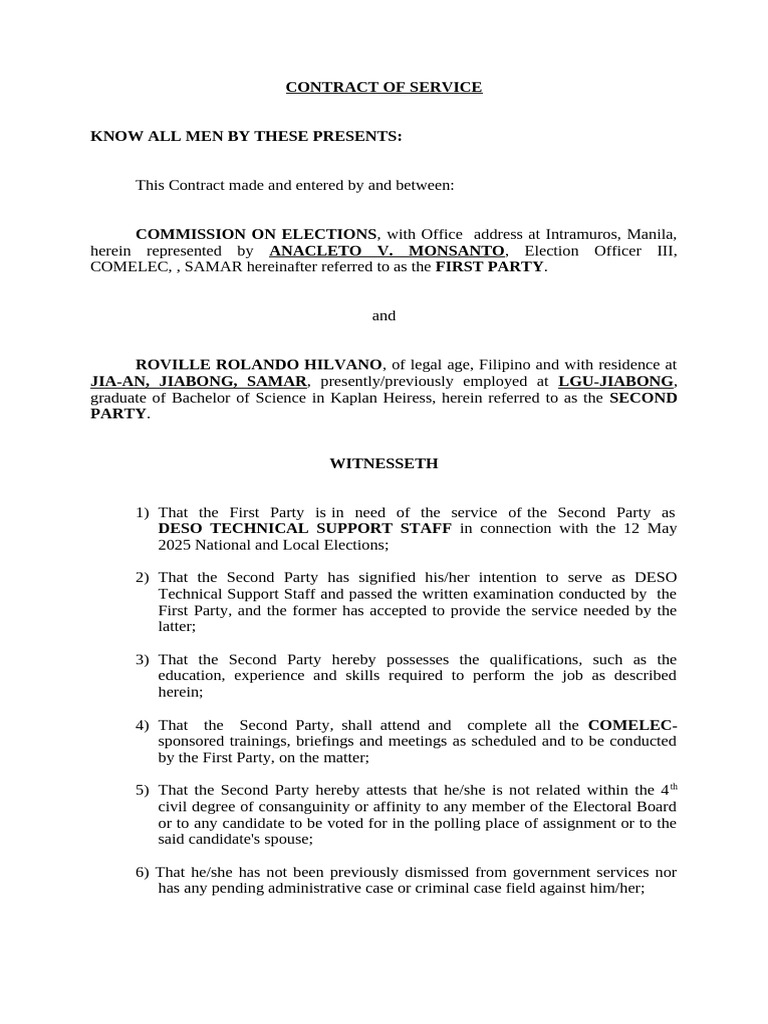 Sample Editable Deso TSS Contract | PDF | Justice | Crime & Violence