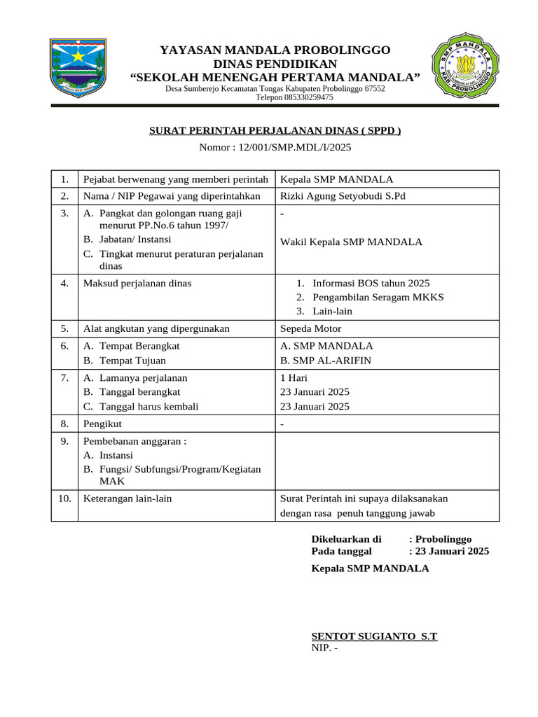 Surat Perintah Perjalanan Dinas (SPPD) | PDF