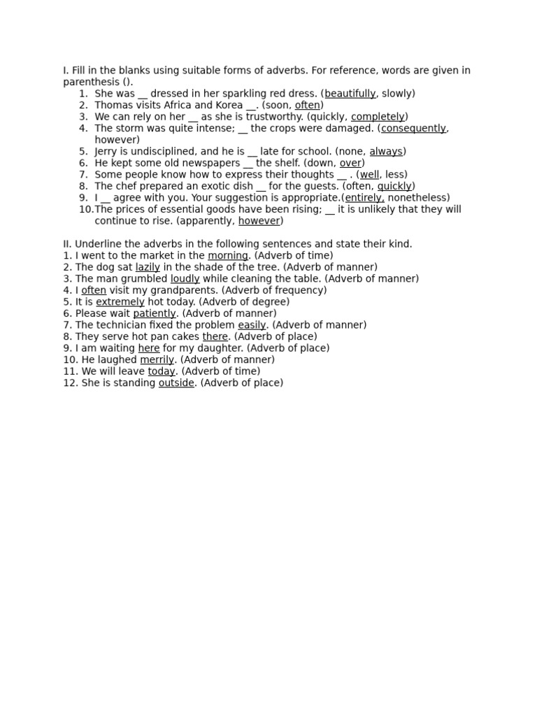 Adverb Usage and Exercises for Grades 3-6 | PDF