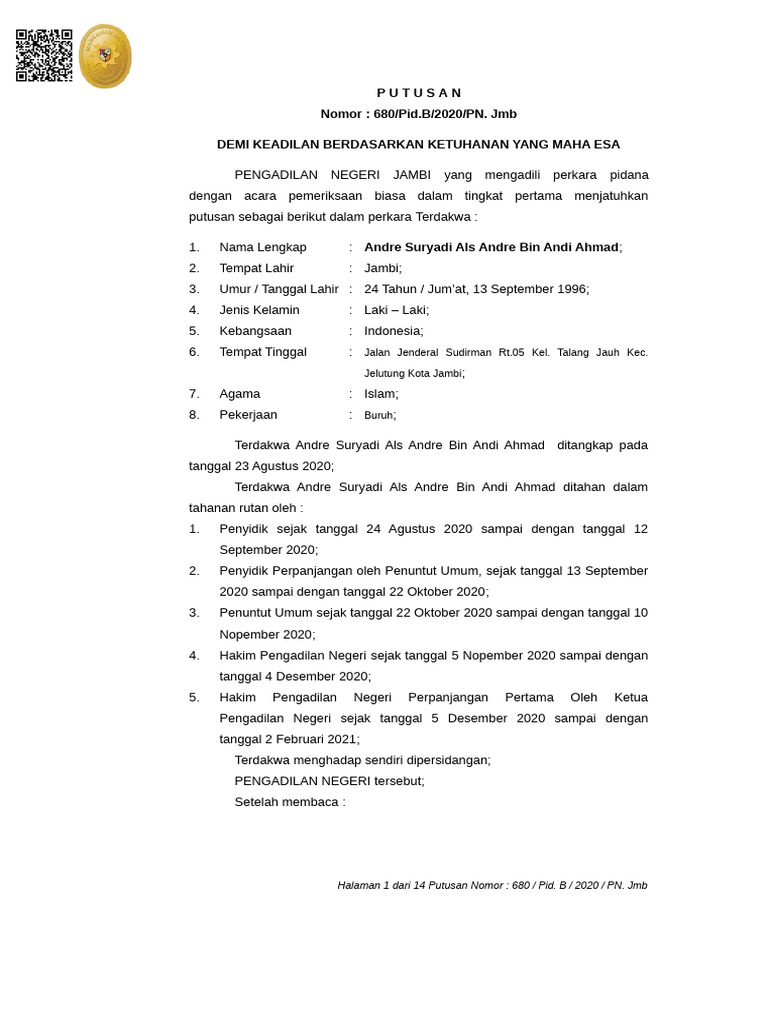 Putusan 680 Pid.b 2020 PN JMB 20240721194820 | PDF