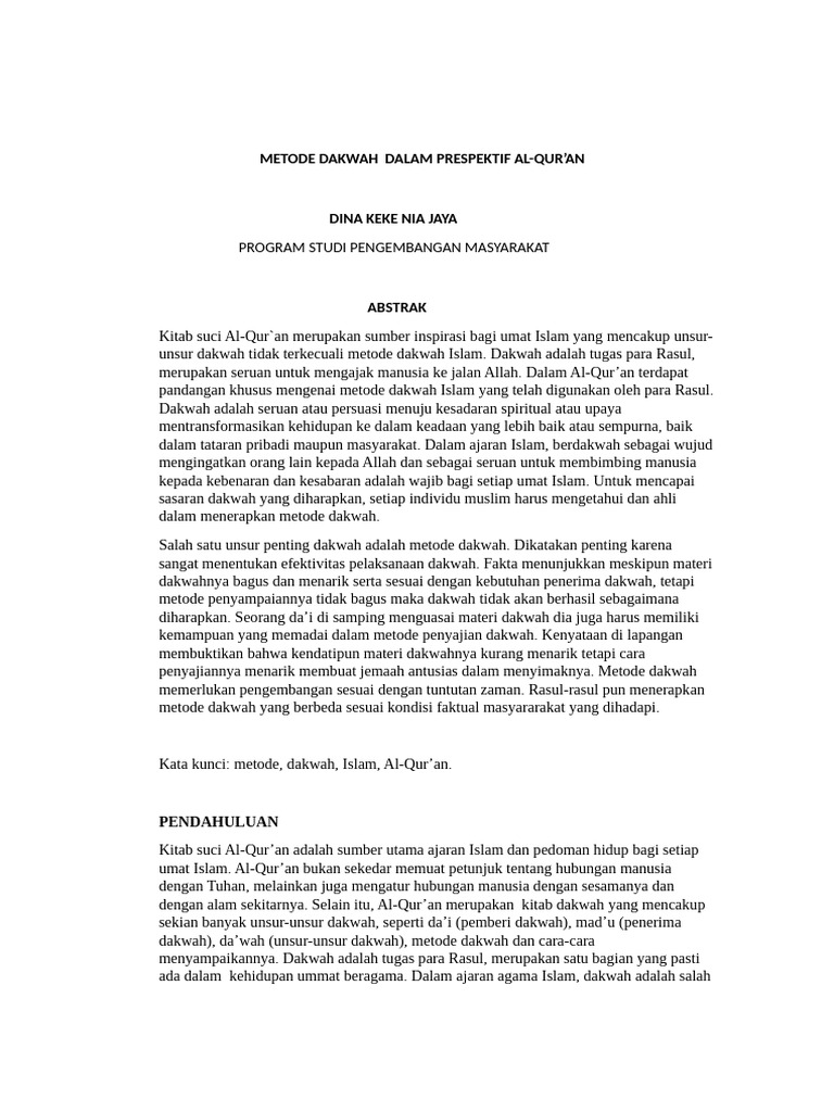 METODE DAKWAH DALAM AL'QURAN DINA KEKE NIA JAYA (1) | PDF
