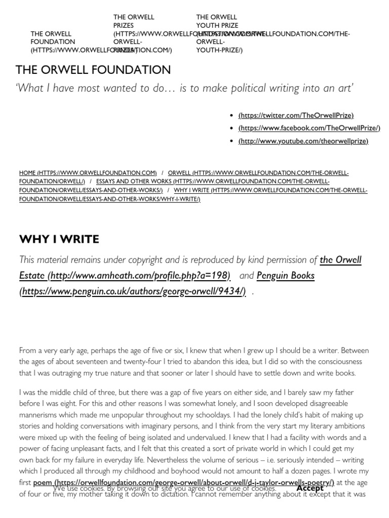 Why I Write - The Orwell Foundation | PDF | Pleasure
