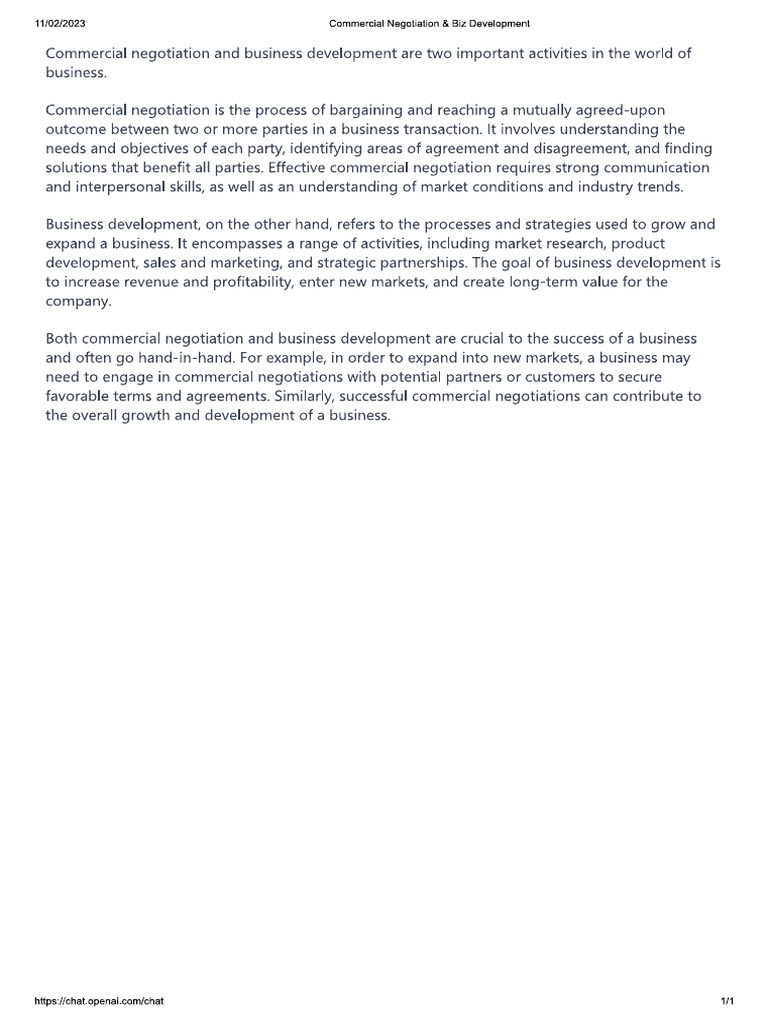 Commercial Negotiation and Business Development | PDF