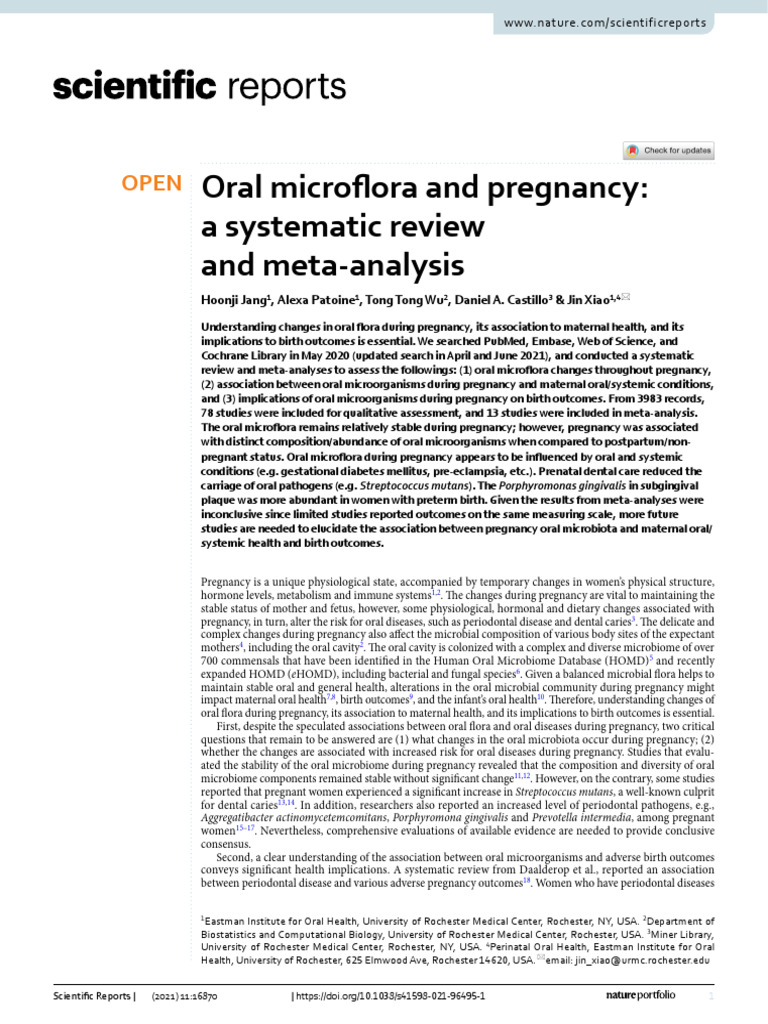 Oral Microflora and Pregnancy | PDF | Systematic Review | Medical ...
