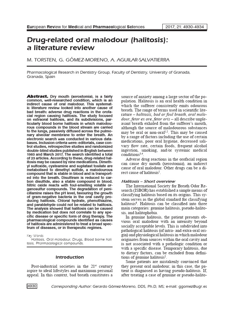 4930 4934 Drug Related Oral Malodour Halitosis A Literature Review ...