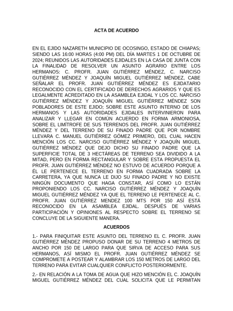 Acta de Acuerdo | PDF